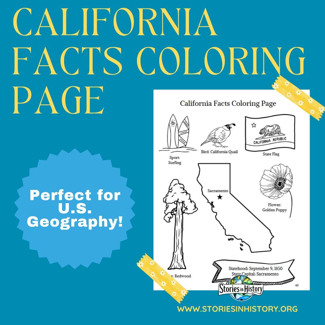 California Geography Coloring Page: State Facts Worksheet (PDF Download ...