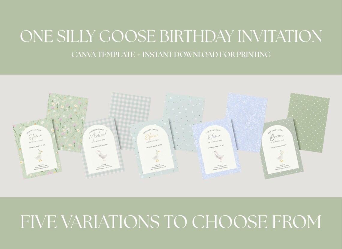 One Silly Goose First Birthday Invitation Canva Template | Editable ...
