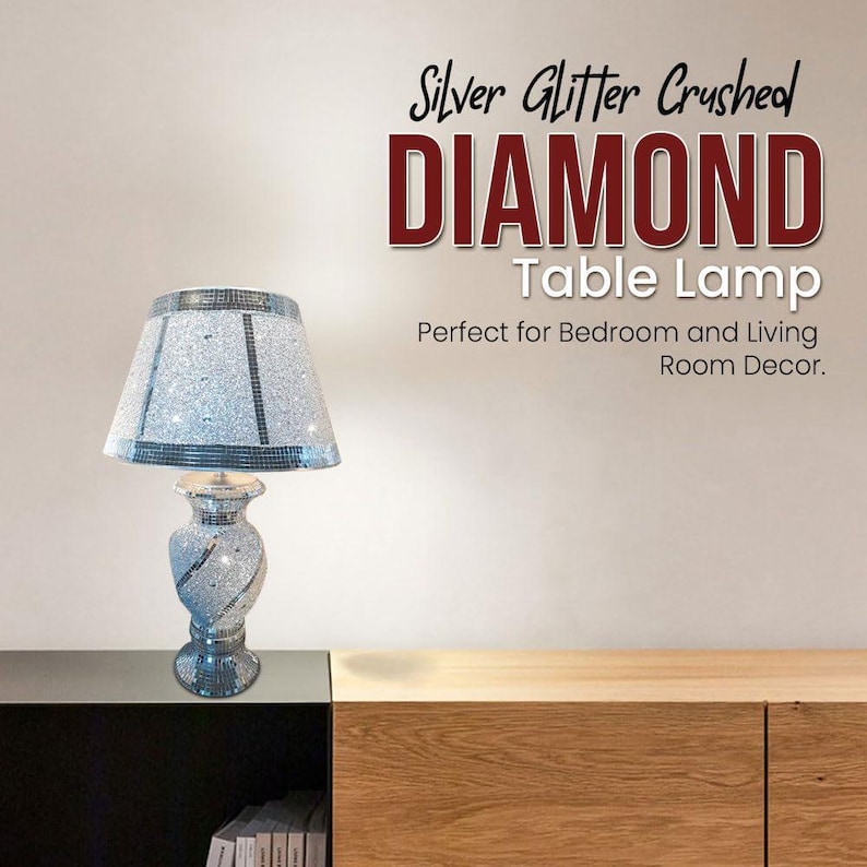 Silver Crushed Diamond Lamp Shade, Glitter Spiral Glam Home Decor UK - Etsy