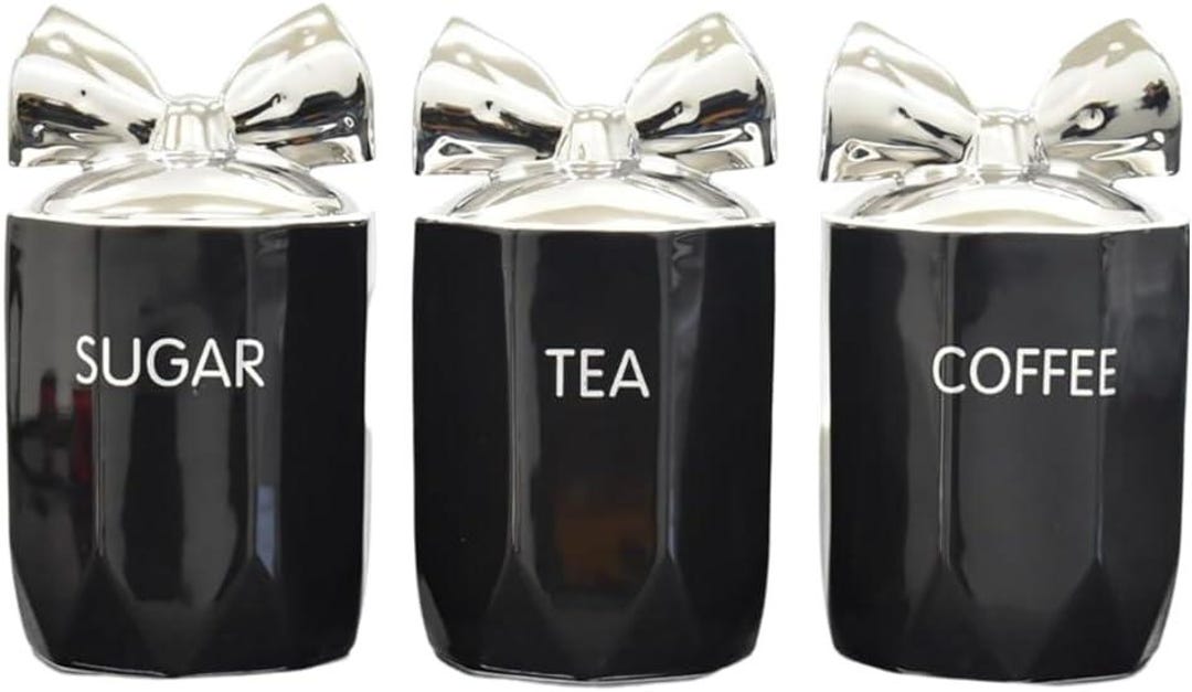 Ceramic Tea Coffee Sugar Canisters Set Kitchen Storage Container ...