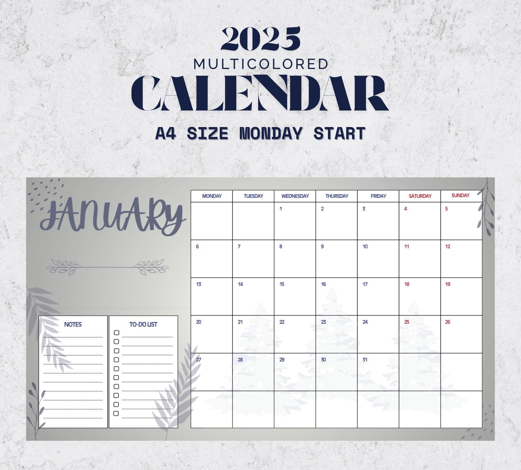 2025 Printable Calendar A4 Size • Colorful Monthly Planner PDF ...
