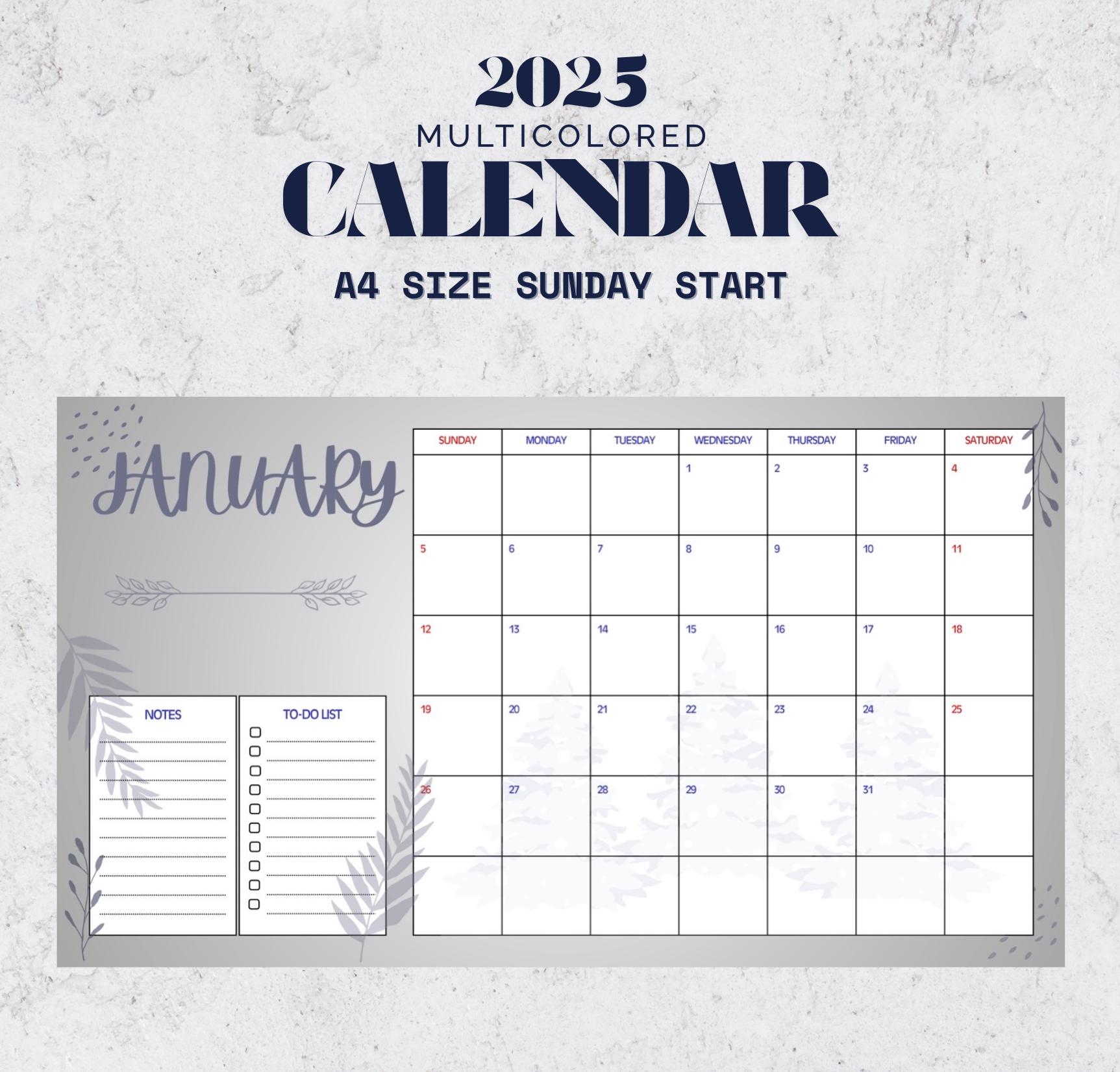 2025 Printable Calendar A4 Size • Colorful Monthly Planner PDF ...