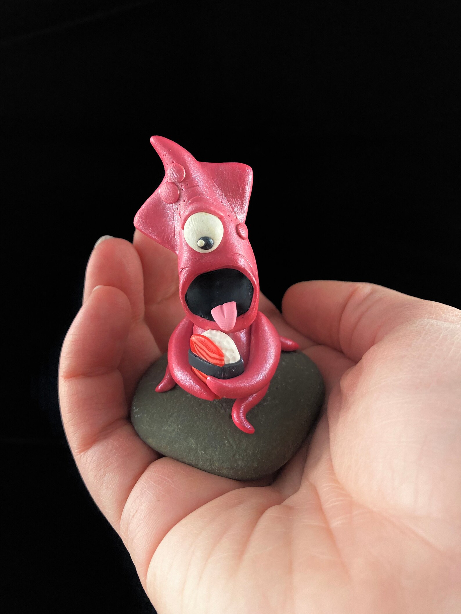 Cyclops Squid Monster With Sushi on Found Stone - Etsy