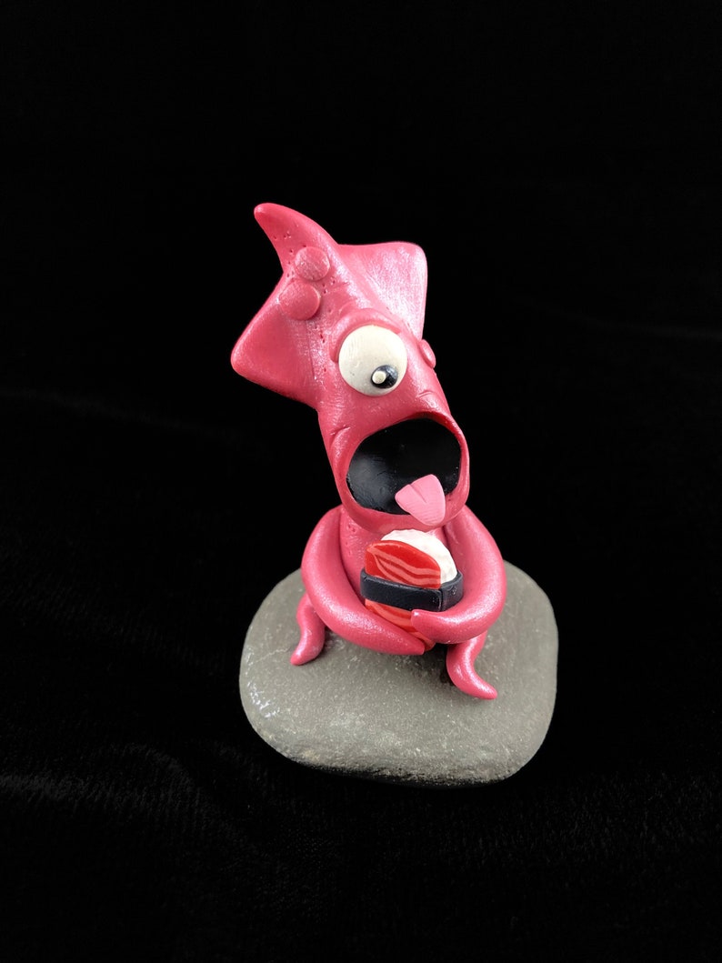 Cyclops Squid Monster With Sushi on Found Stone - Etsy