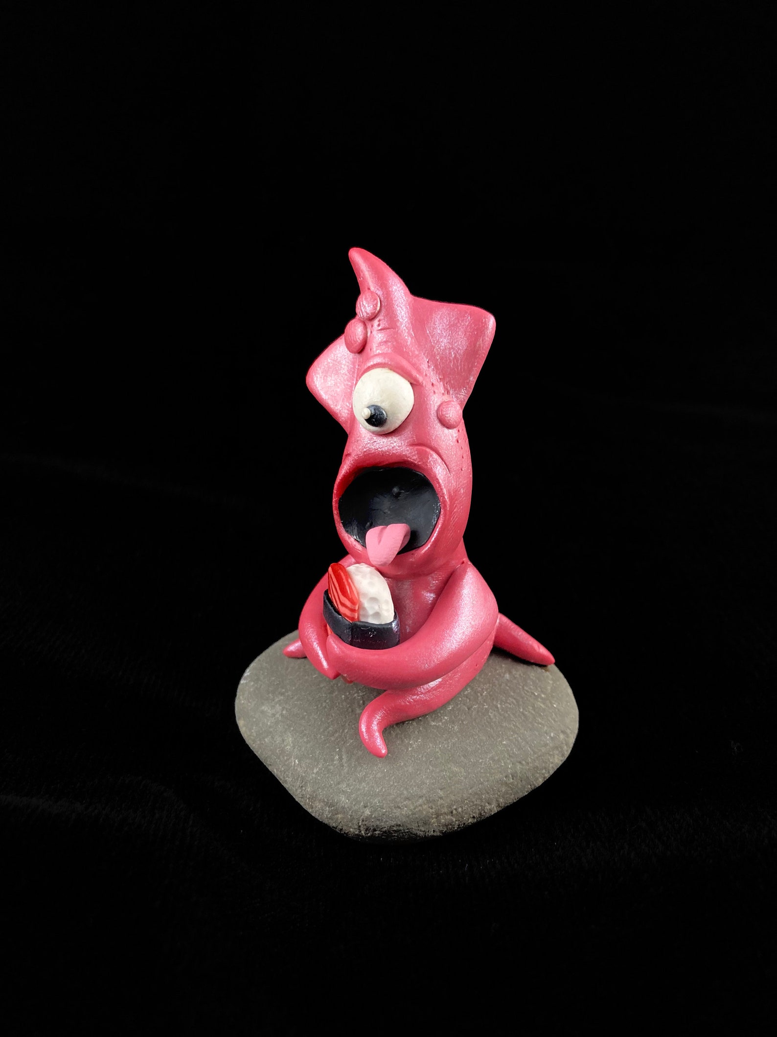 Cyclops Squid Monster With Sushi on Found Stone - Etsy