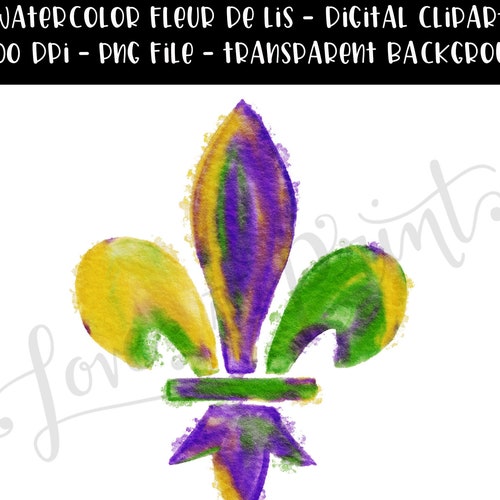 Watercolor Fleur De Lis Clipart Mardi Gras Clipart - Etsy