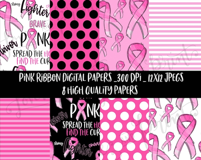 Breast Cancer Awareness Digital Paper Pink Ribbon - Etsy