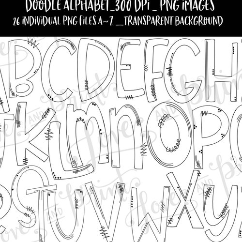 Hand Drawn Alphabet Outlines TRANSPARENT Inside 26 PNG | Etsy