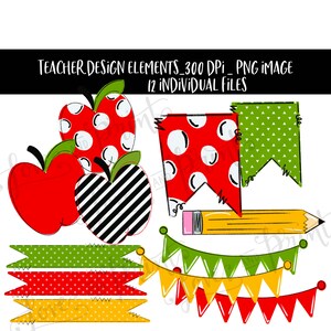 Teacher Design Elements, Teacher Clipart, Apple Clipart, Sublimation ...