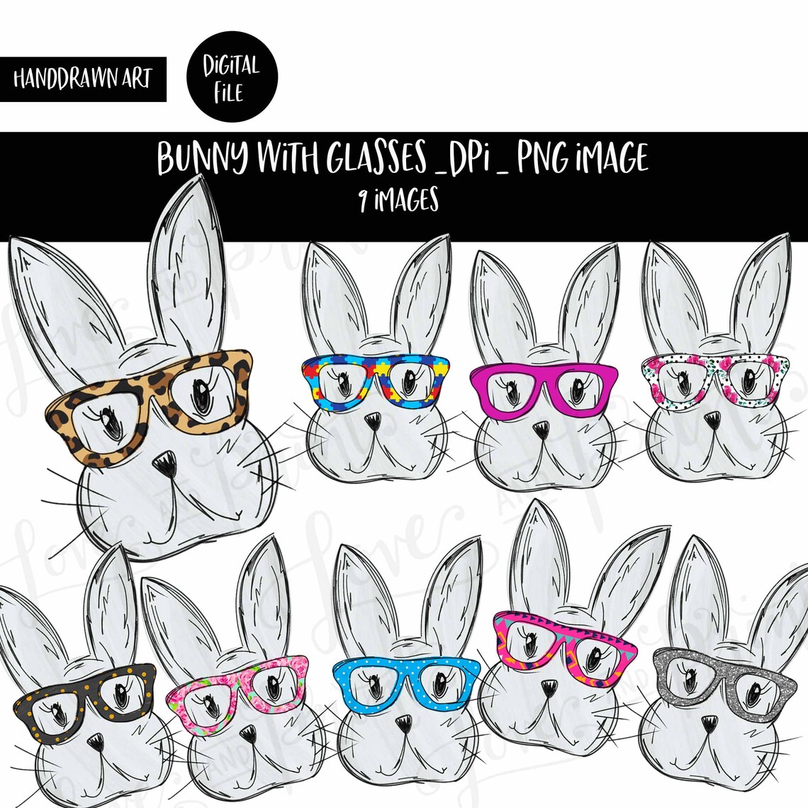 Bunny With Glasses Rabbit With Glasses Clipart - Etsy