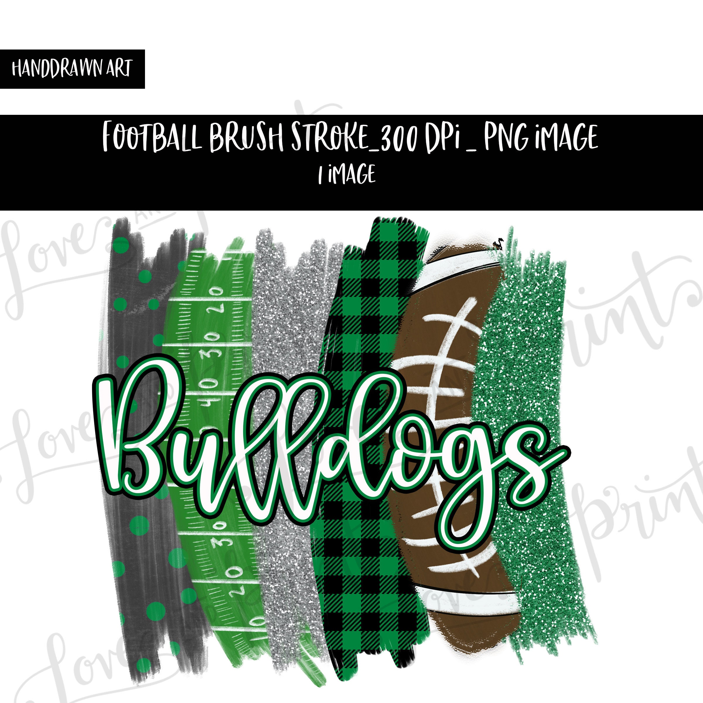 Football Brush Strokes Bulldogs Green and White - Etsy