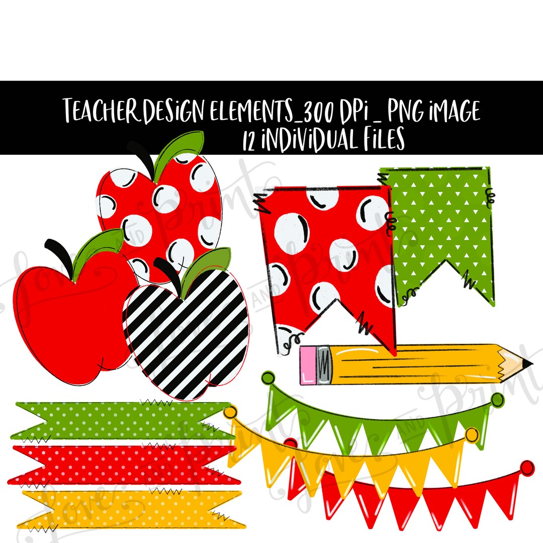 Teacher Design Elements, Teacher Clipart, Apple Clipart, Sublimation ...