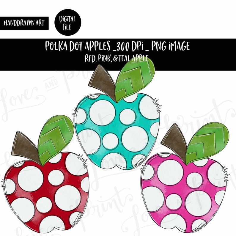 Polka Dot Apples Sublimation Clipart Teacher Clipart | Etsy