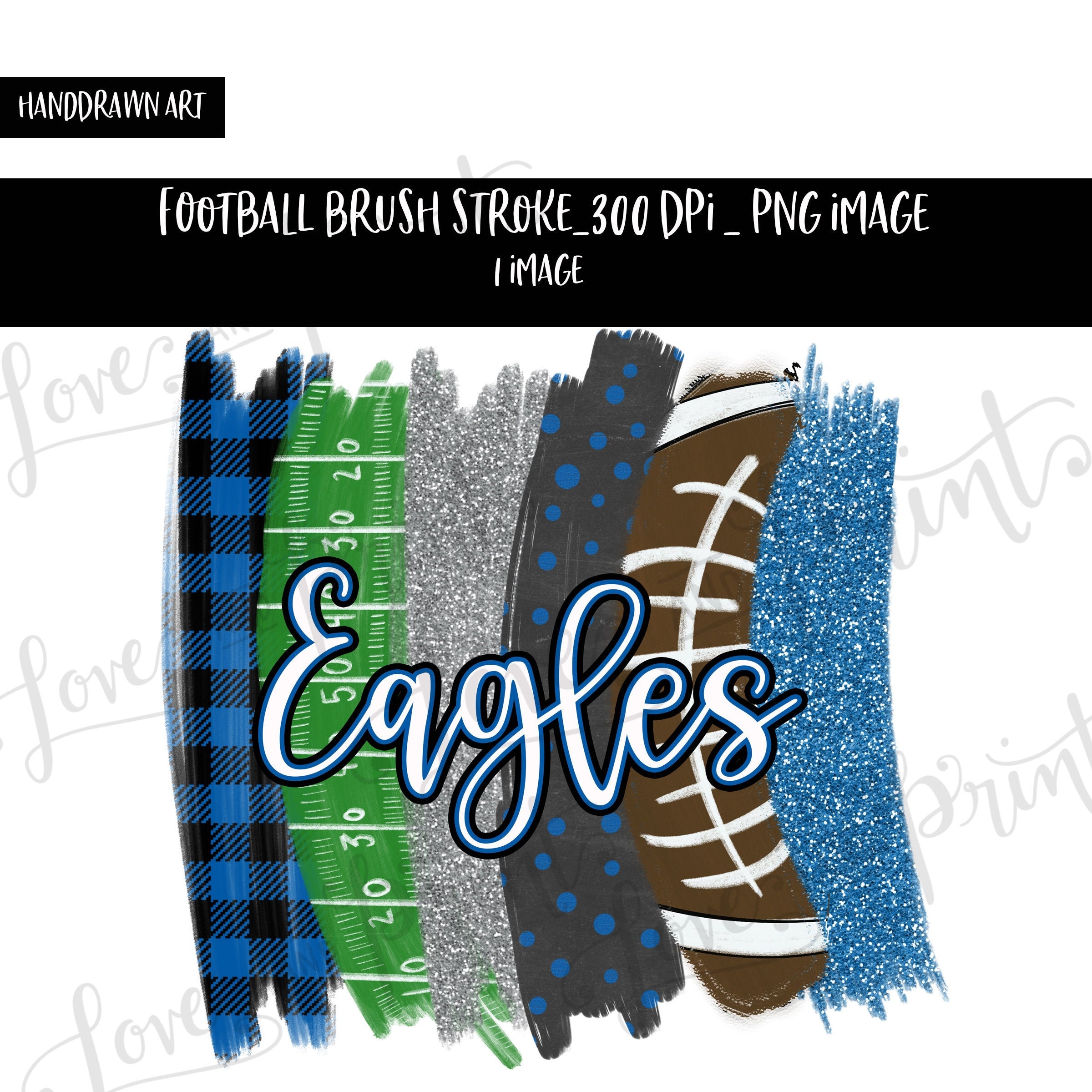 Football Brush Strokes Eagles Blue and Silver | Etsy