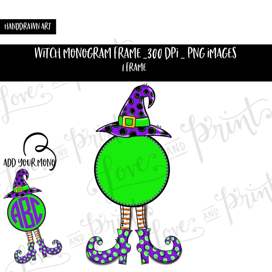 Halloween Monogram | Halloween Frame | Witch Monogram | Sublimation ...