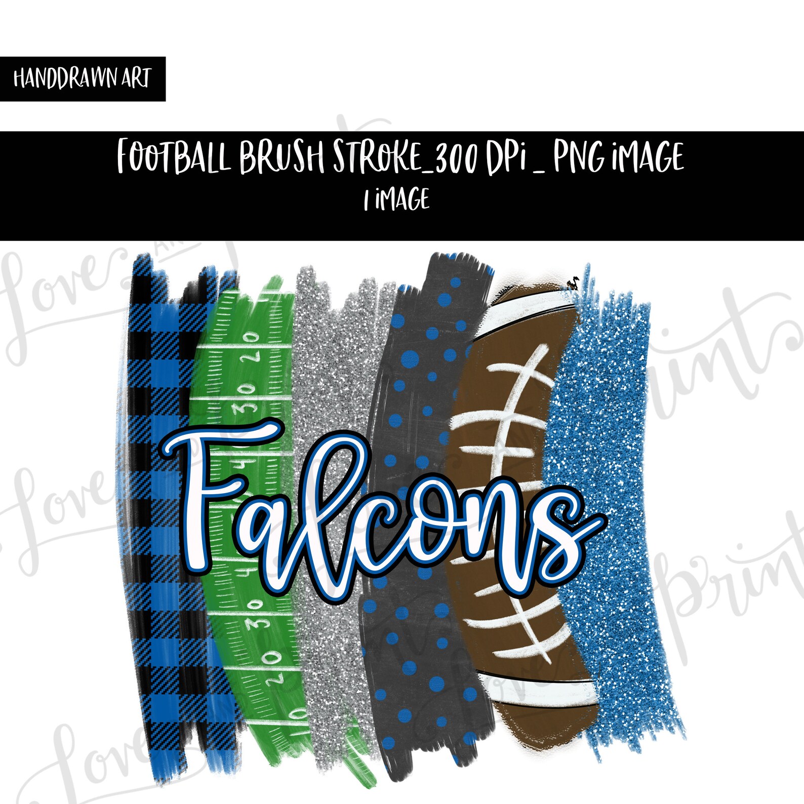 Football Brush Strokes Falcons Blue and Silver - Etsy