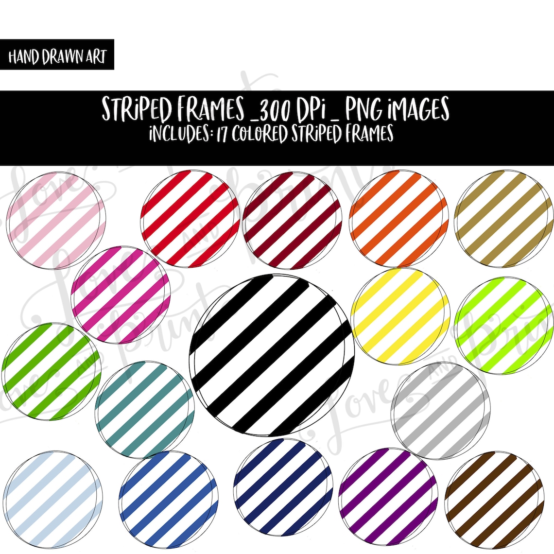 Striped Frames Stripe Monogram Circles Frame Clipart - Etsy