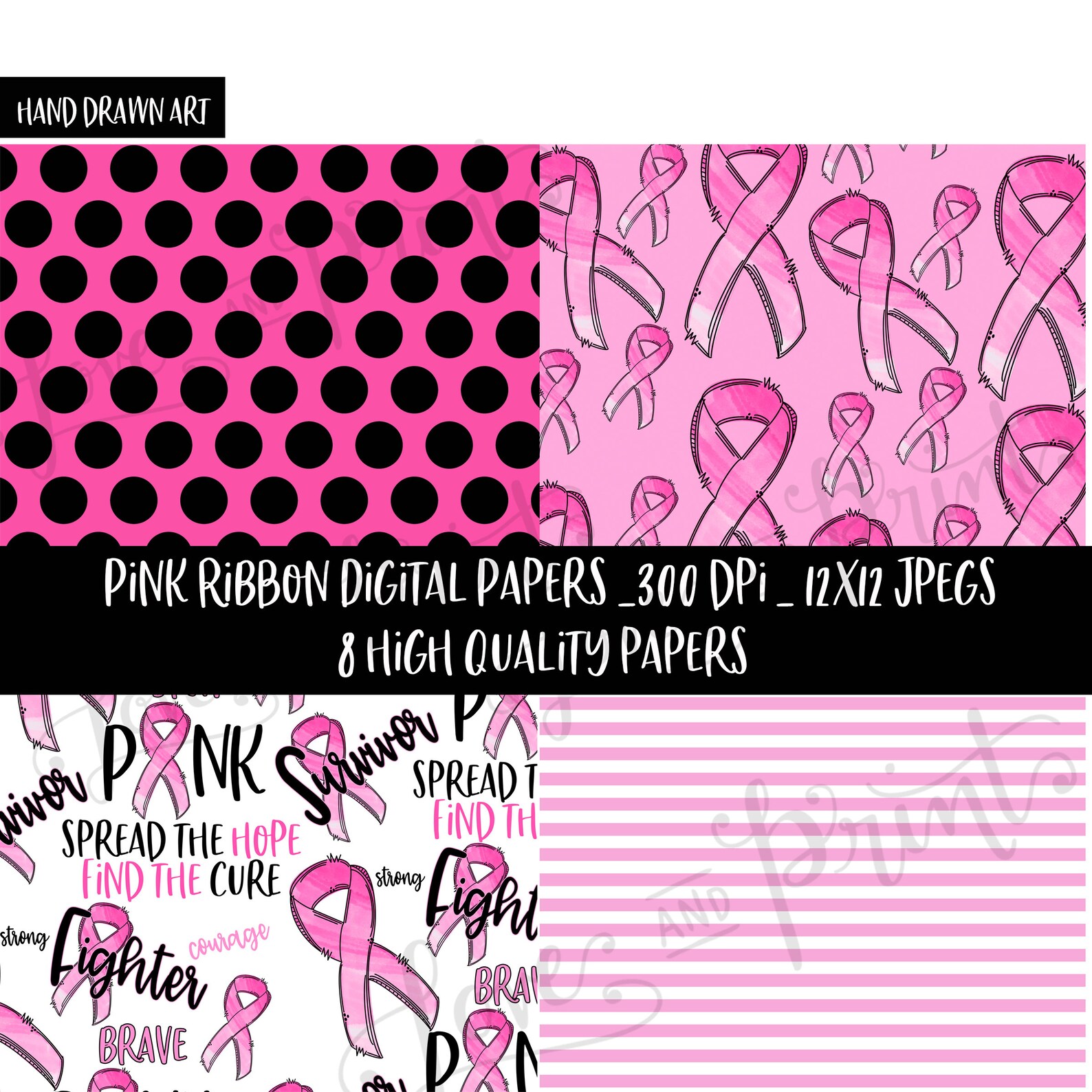Breast Cancer Awareness | Digital Paper | Pink Ribbon | Survivor ...