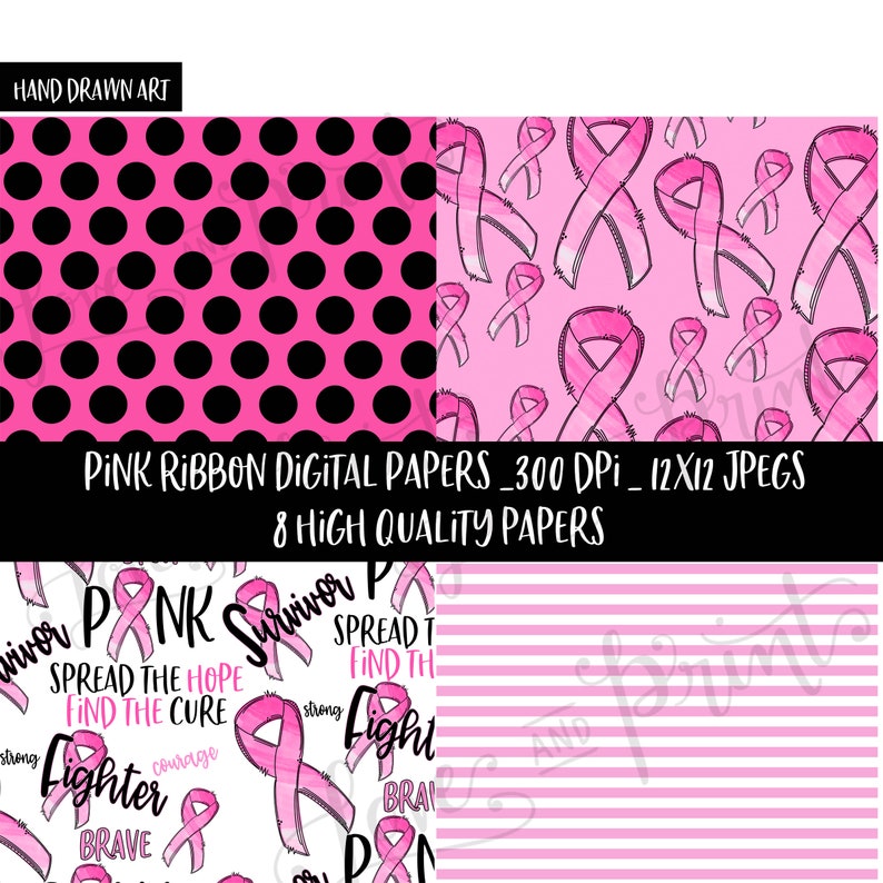 Breast Cancer Awareness | Digital Paper | Pink Ribbon | Survivor ...