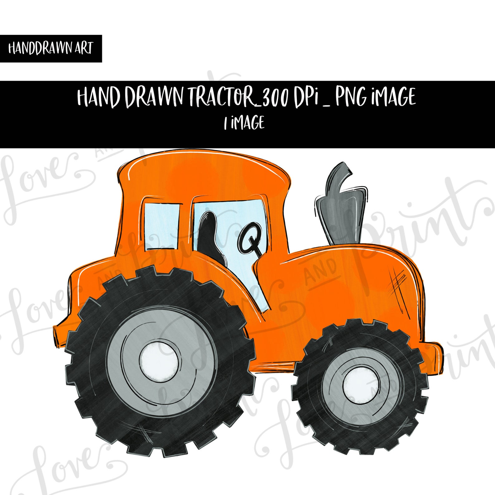 Orange Tractor Tractor Clipart Sublimation Handdrawn | Etsy