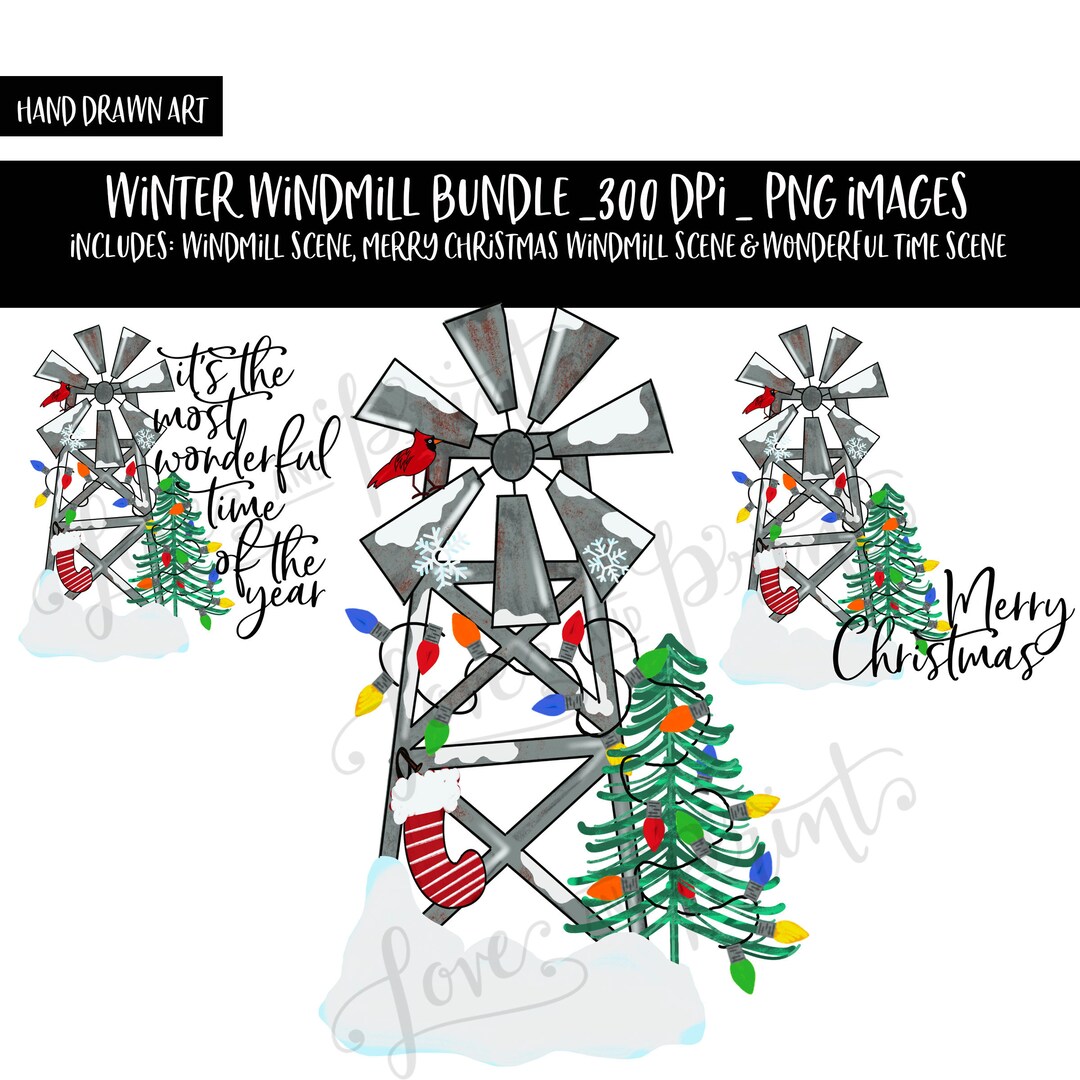 Winter Windmill Bundle | Windmill Clipart | Windmill Sublimation Design ...