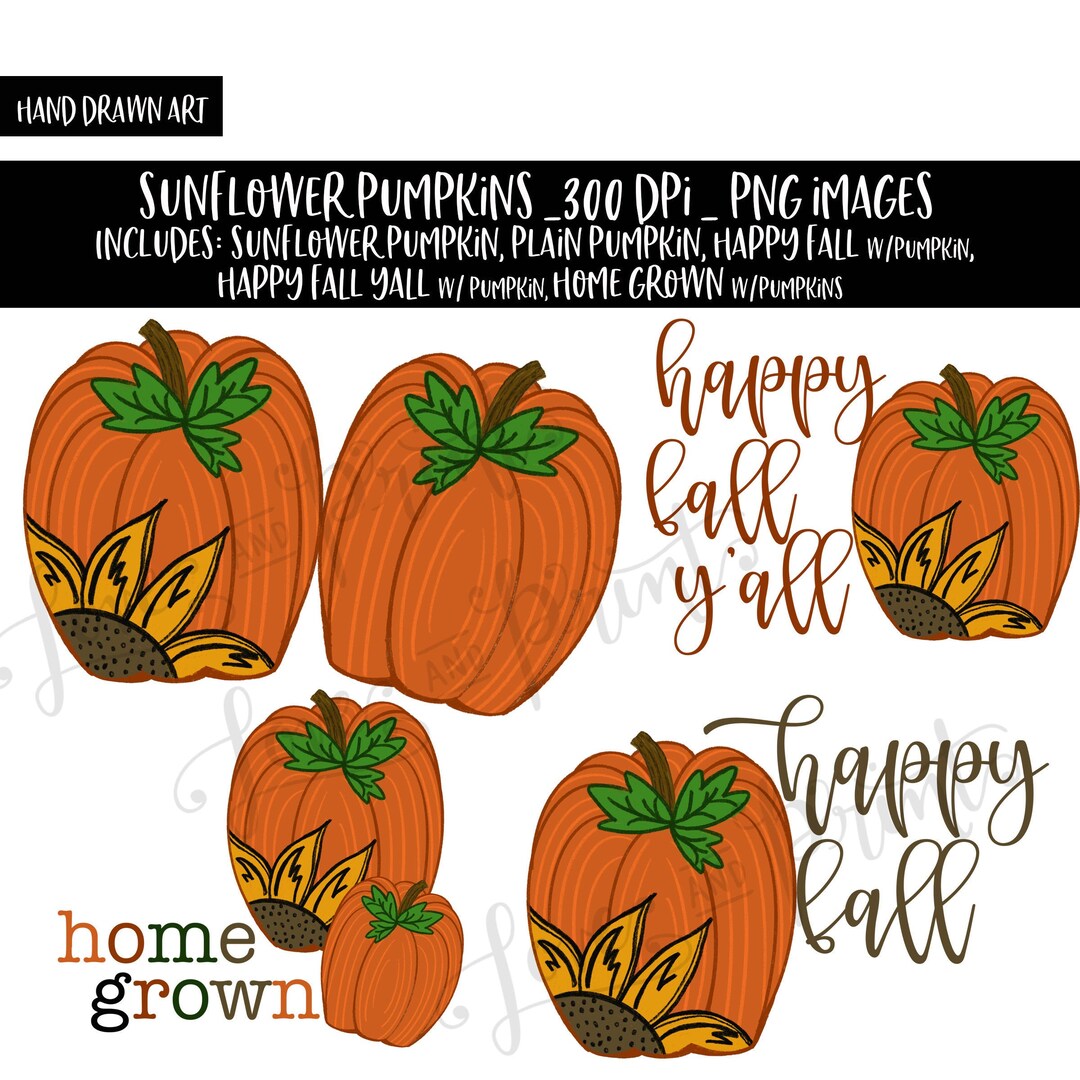 Sunflower and Pumpkin Clipart | Happy Fall Y'all | Home Grown | Happy ...