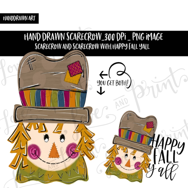 Scarecrow | Happy Fall Yall | Hand Drawn | Sublimation | Fall Clipart ...