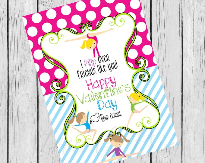 Printable Gymnastics Valentine's Day Card, Pink Background Gymnast ...