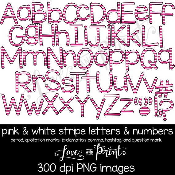 Pink and White Striped Alphabet Clipart Letters and Numbers | Etsy