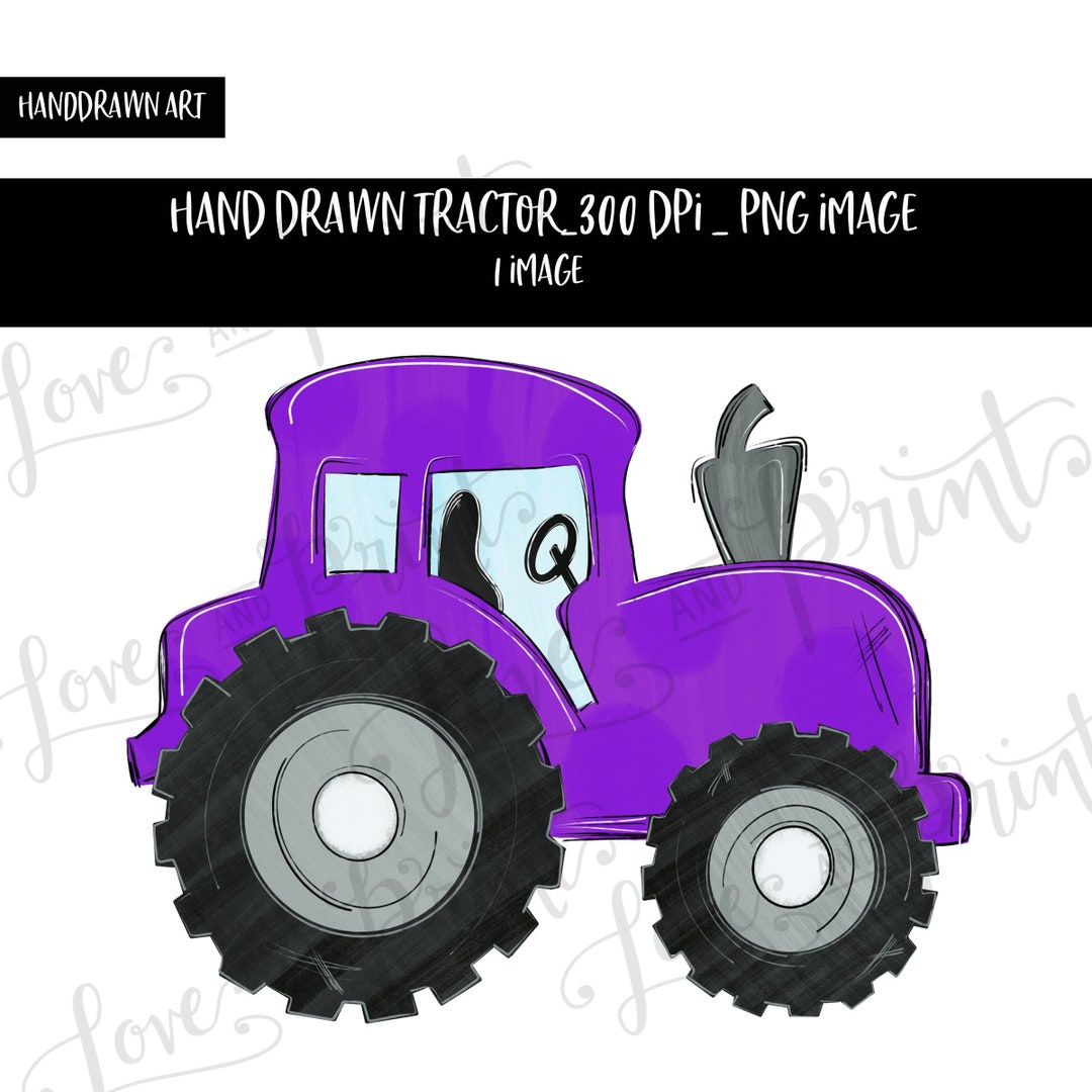 Purple Tractor | Tractor Clipart | Sublimation | Handdrawn | Digital ...