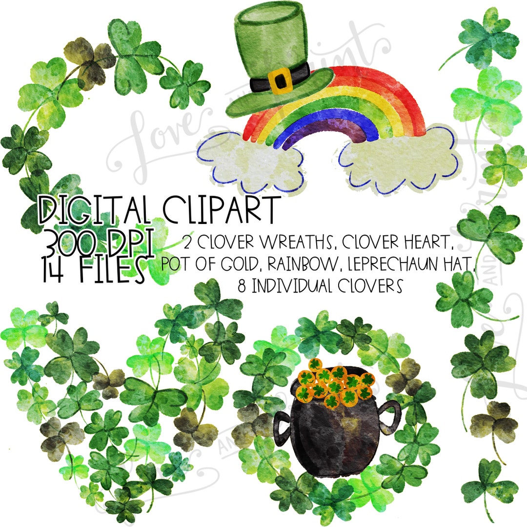 Watercolor St. Patricks Day Clipart, Clover Clipart, Watercolor Clover ...