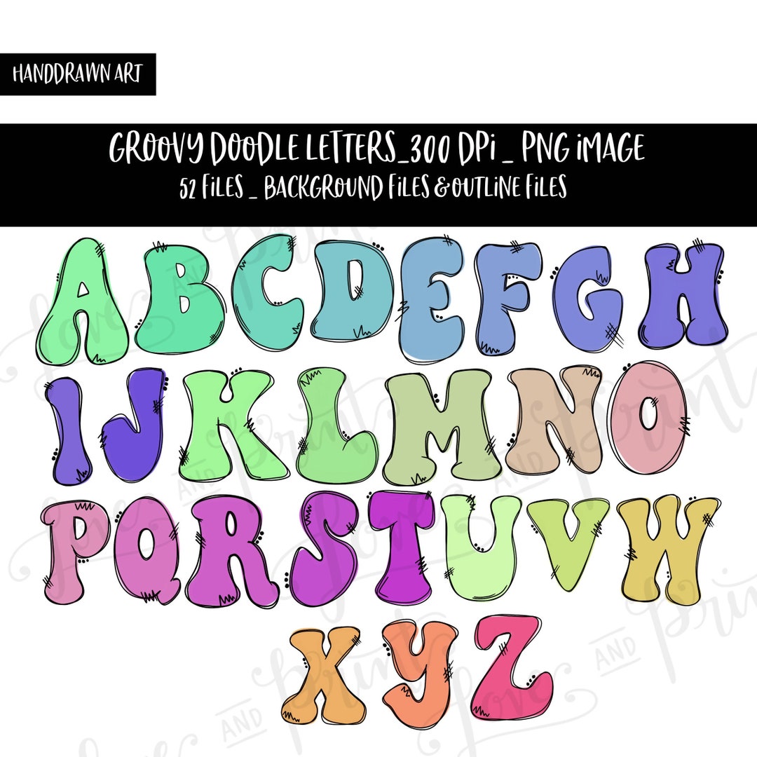 Groovy Doodle Letters | Editable | Retro Font | Boho | Bubbly| Hippie ...