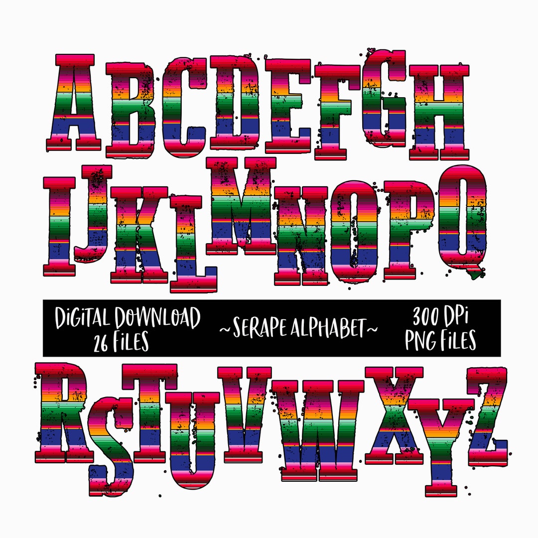Serape Alphabet Set Distressed Serape Letters and Numbers Clipart ...