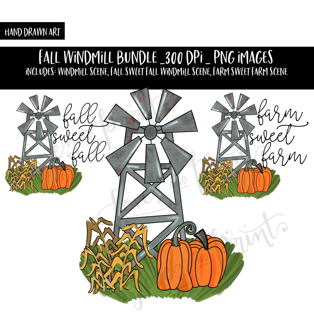 Fall Windmill Bundle | Windmill Clipart | Windmill Sublimation Design ...