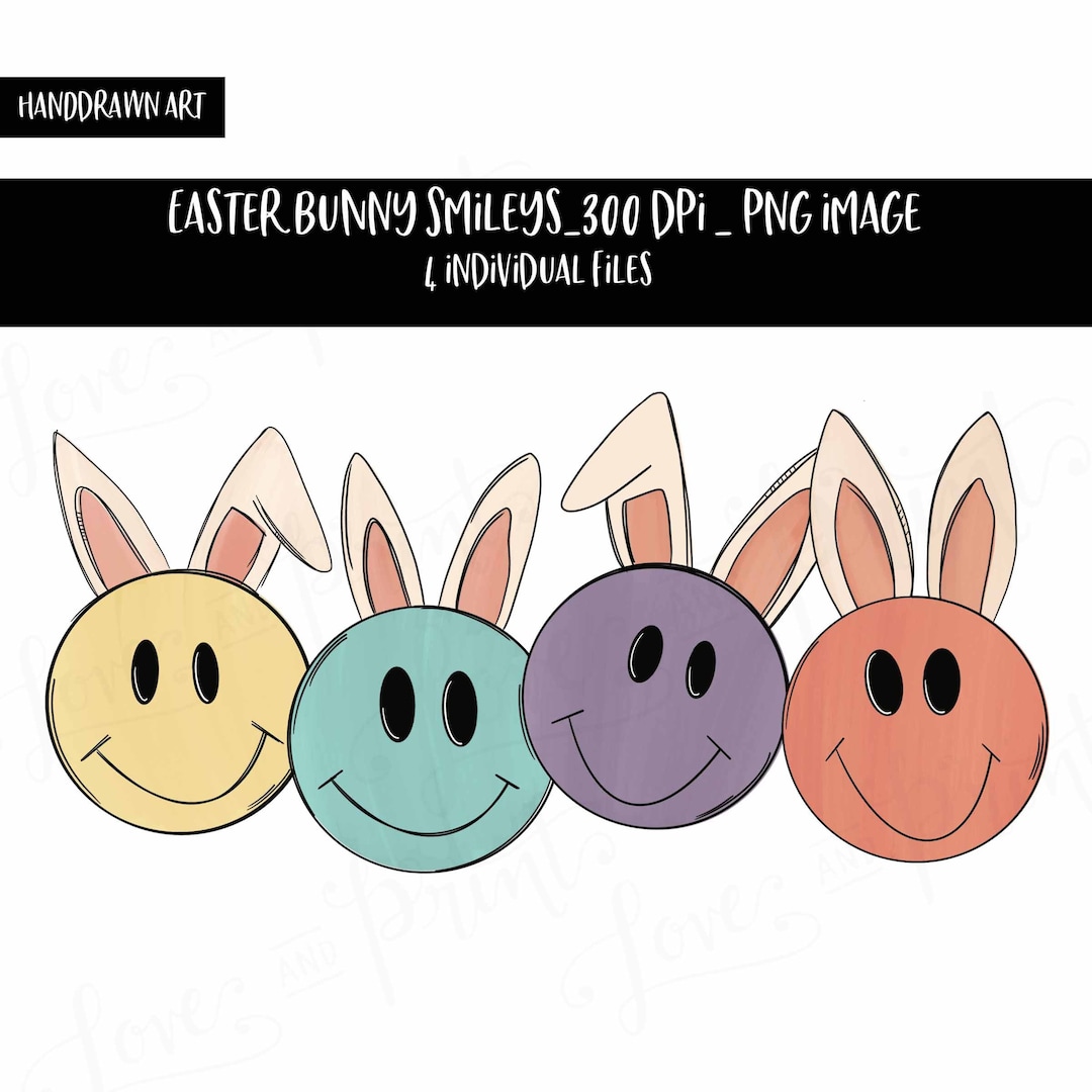 Retro Bunny | Bunny Smiley | Clipart | Sublimation | Easter | Sketched ...