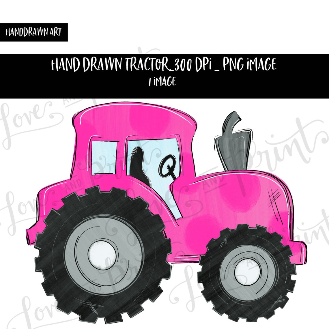 Pink Tractor | Tractor Clipart | Sublimation | Handdrawn | Digital ...
