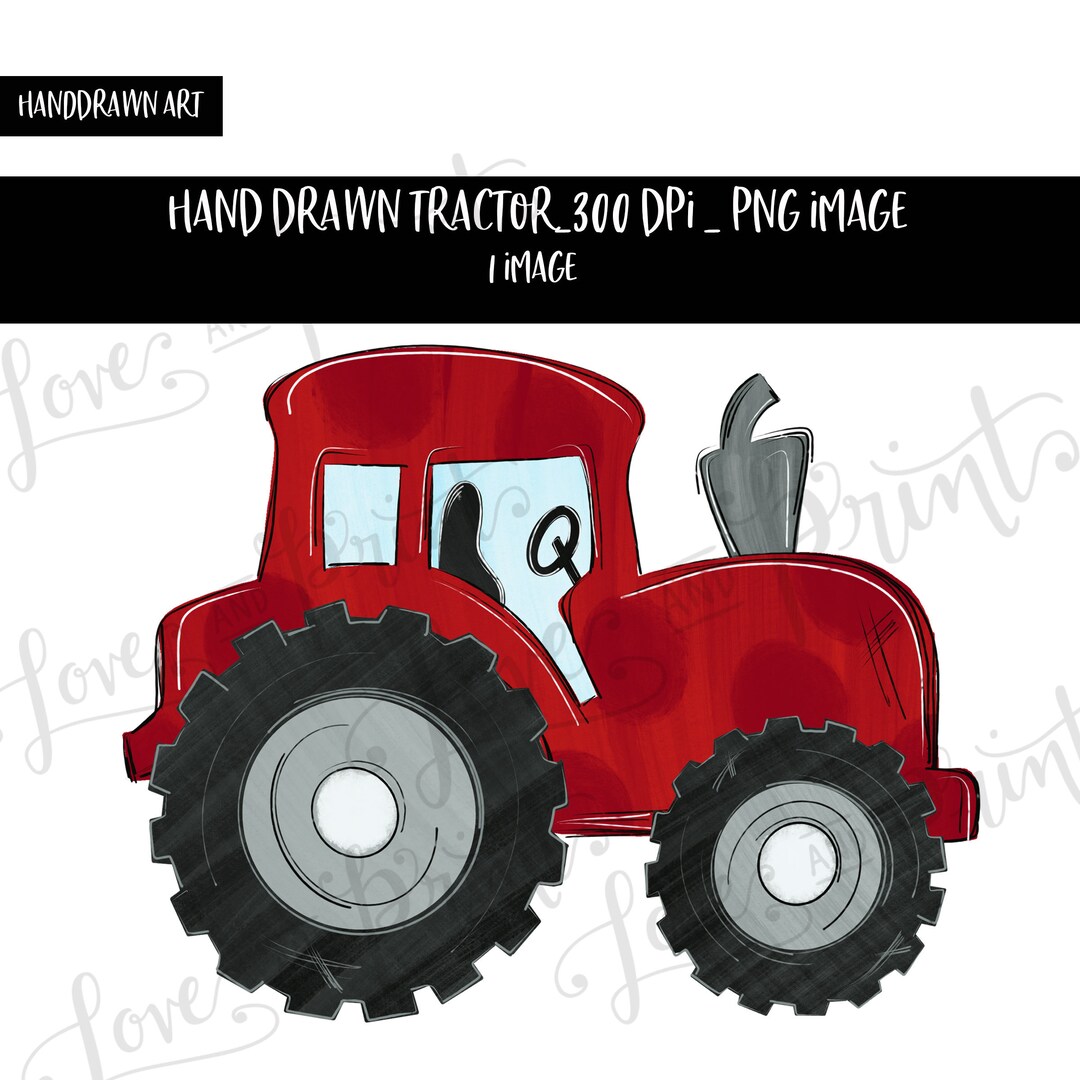 Red Tractor | Tractor Clipart | Sublimation | Handdrawn | Digital ...