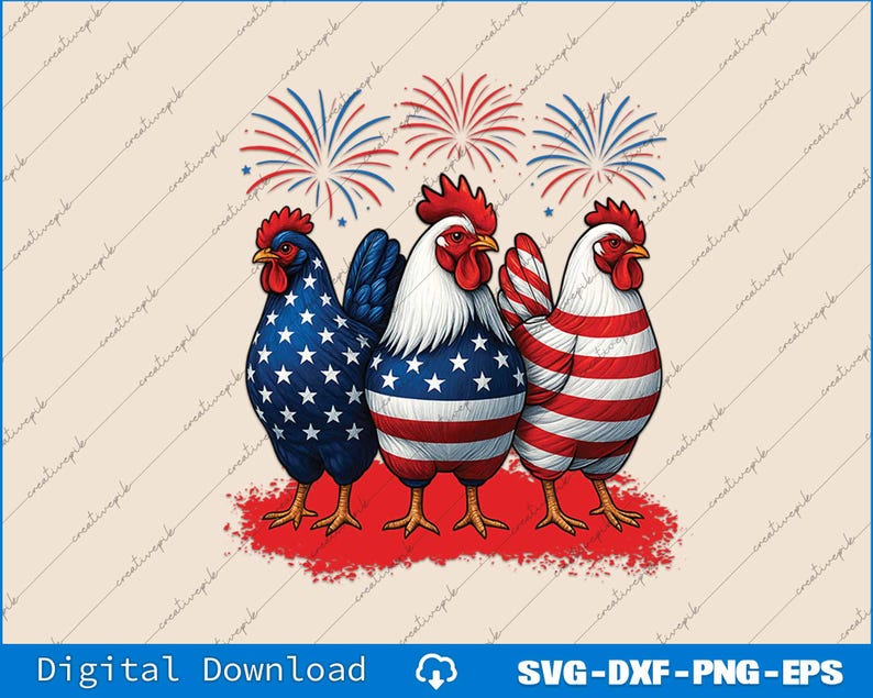 Patriotic USA Chicken Retro American 4th of July Svg, Png Digital Files ...