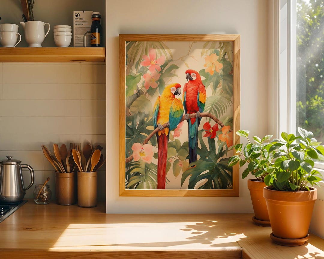 Colorful Parrots Wall Art Printable - Tropical Jungle Bird Digital ...