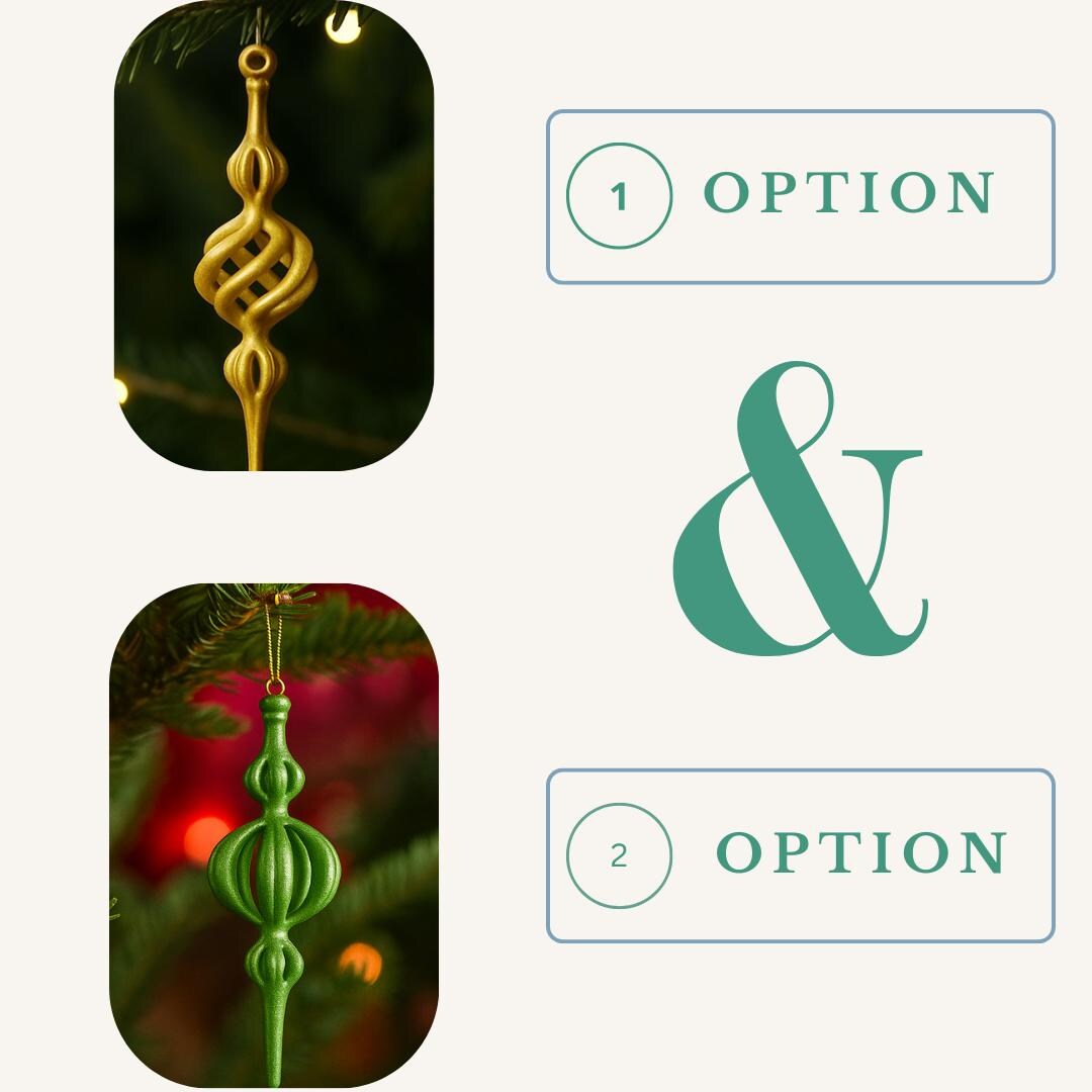 Elegant Christmas Bauble Set of 2, Artisan 3D Printed Ornaments, Unique ...