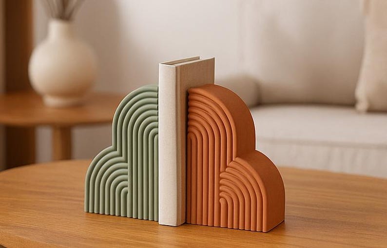 3D Printed Geometric Bookends STL File – Modern Shelf Decor | Book ...