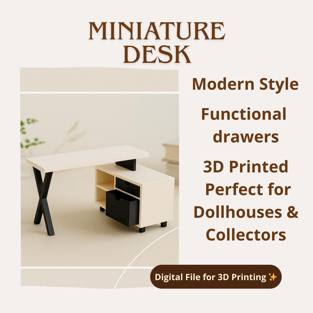 Miniature Dollhouse Desk STL File | 3D Printable 1:12 Scale | Desk for ...