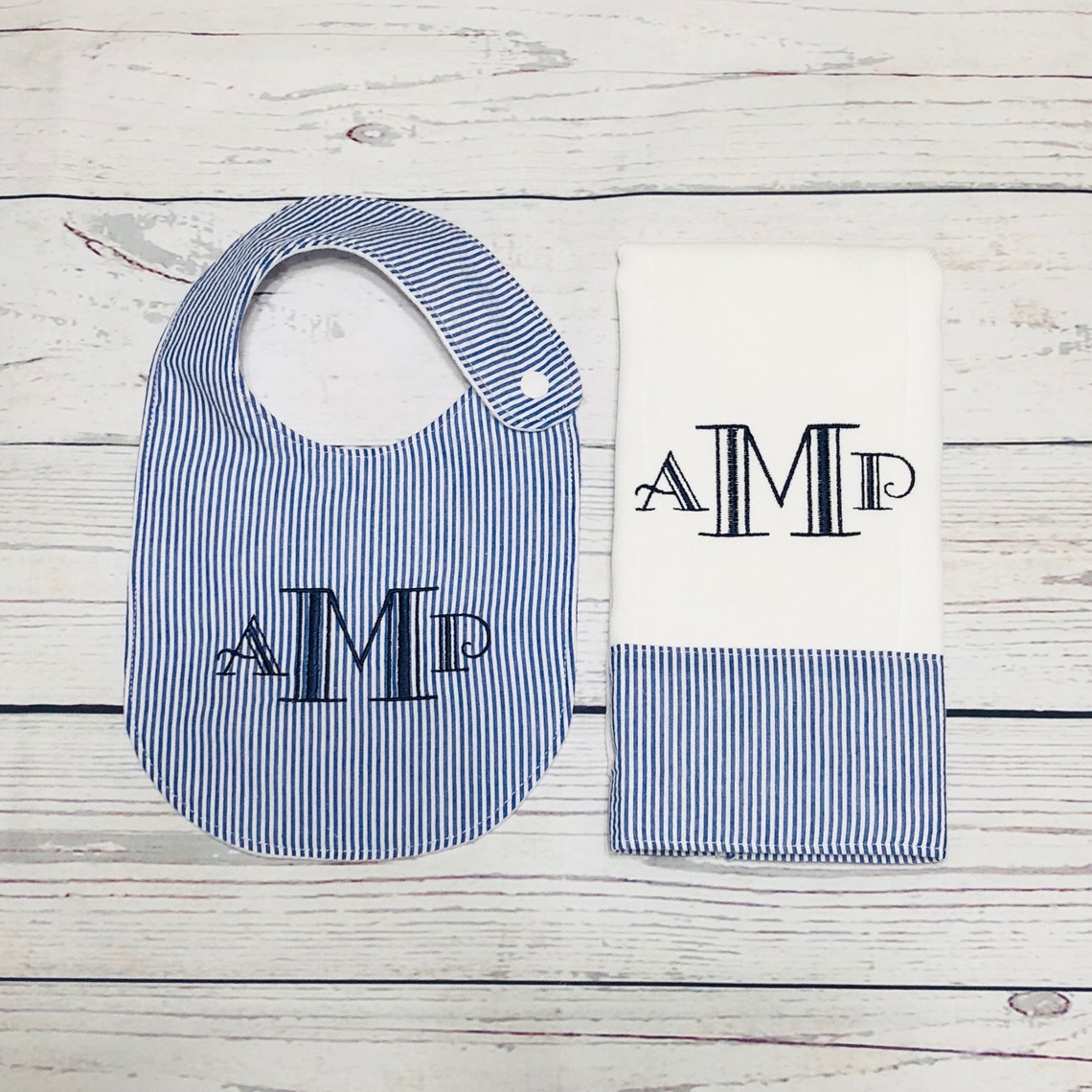 Seersucker Baby Bib Personalized Bib Monogram Bib Custom - Etsy