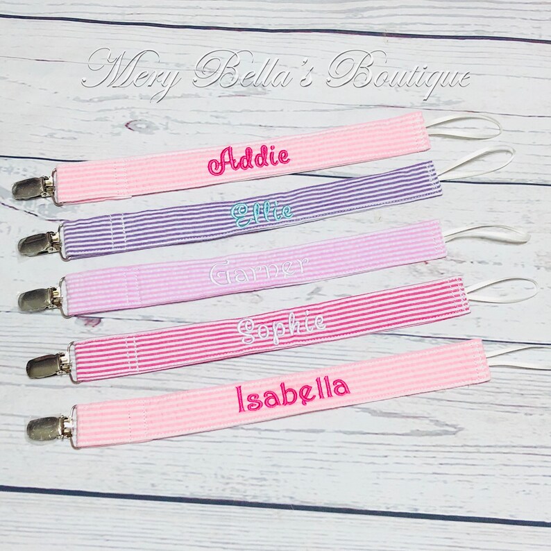 Blue Seersucker Pacifier Holder-soothie Paci-binky Clip - Etsy