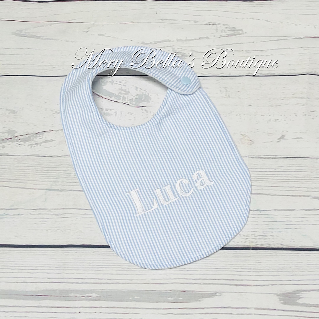 Personalized Baby Bib, Custom Bib, Monogram Bib, Seersucker Bib With ...