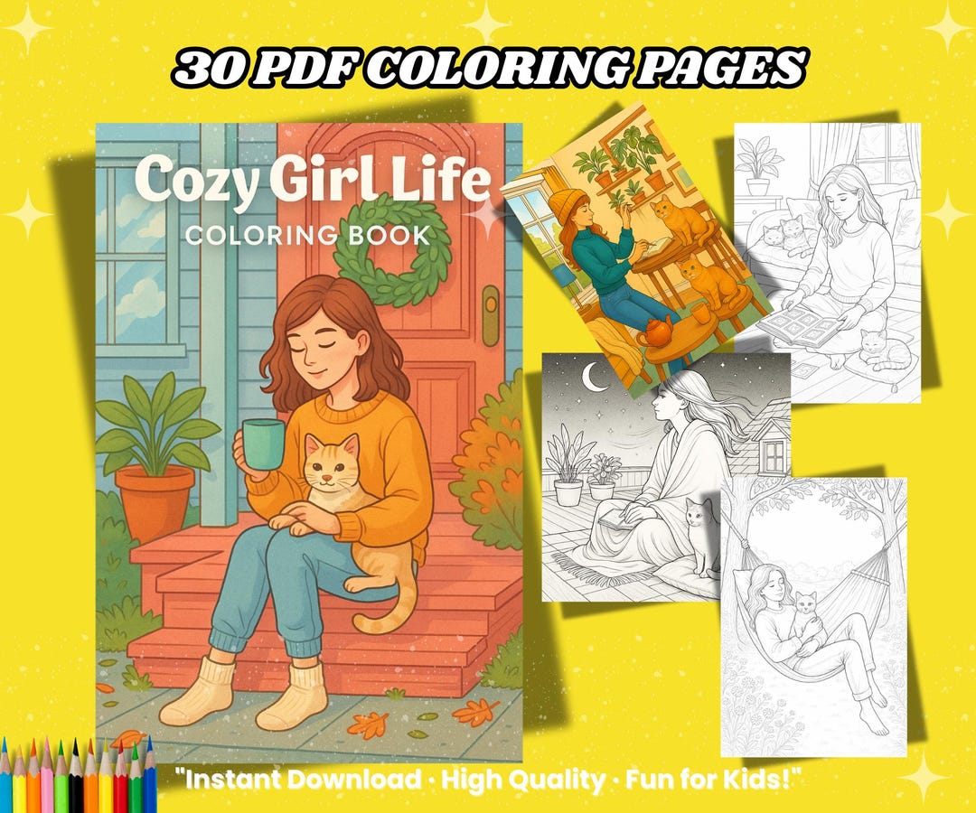 Cozy Girl Life Coloring Book | Cute Girls & Cats | Aesthetic Bestie ...