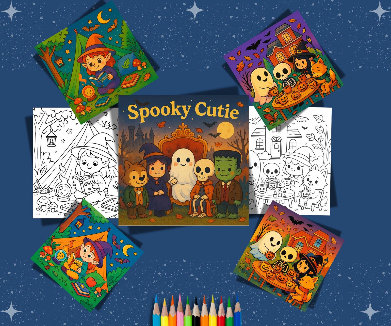Spooky Cutie Coloring Book – 10 Cute & Creepy Halloween Pages | Cozy ...