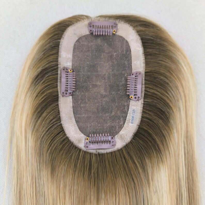 Human Hair Topper, Fine Mono Base, Clip-in Crown, Natural Straight, 8 ...