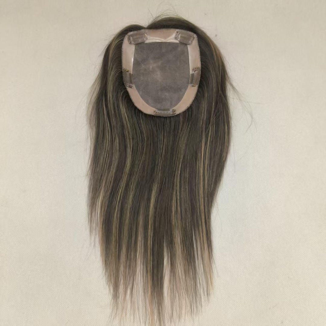 Invisible Silk Base Human Hair Topper, Fine Mono Clip In, 10" Virgin ...