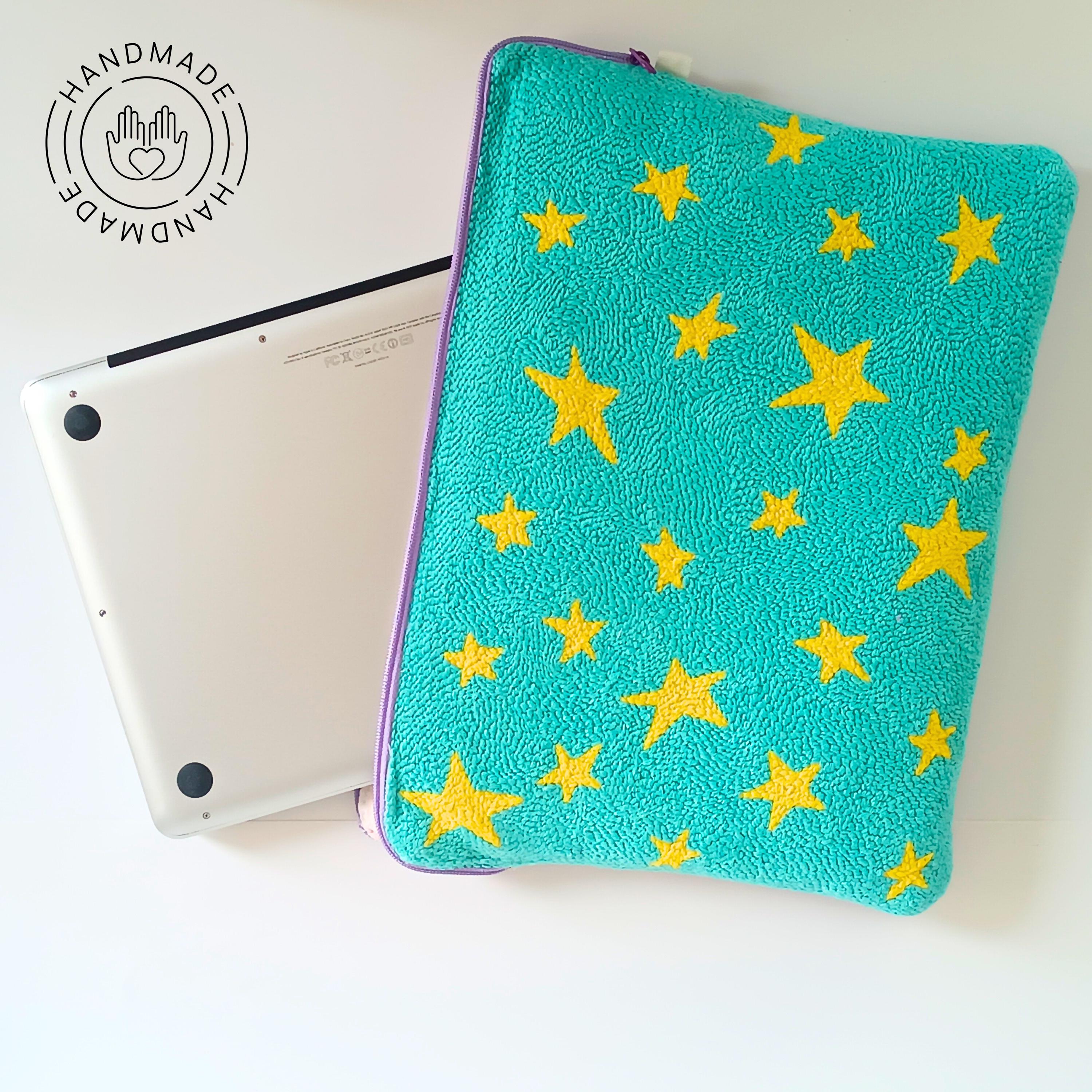 Handmade Punch Needle Laptop Sleeve: Linen Girl & Cat Illustration - Etsy